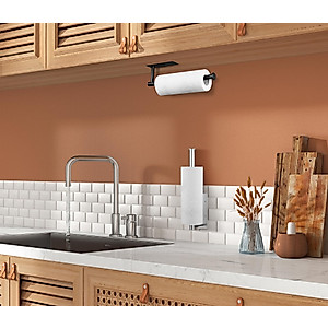 Paper Towel Holder Under Cabinet, Black Drilling or Self Adhesive Paper Towel Holder, Paper Towel Roll Rack, SUS304 Stainless Steel Under Counter Paper Towel Holder for Kitchen, Pantry, Sink, Bathroom