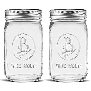 Wide Mouth Mason Jars 32 oz - (2 Pack) - Clear Glass Quart Mason Jars With Airtight Lids and Bands. For Storage, Canning, Fermenting, Meal Prep, Cold Brew Coffee, Freezing, Microwave & Dishwasher Safe