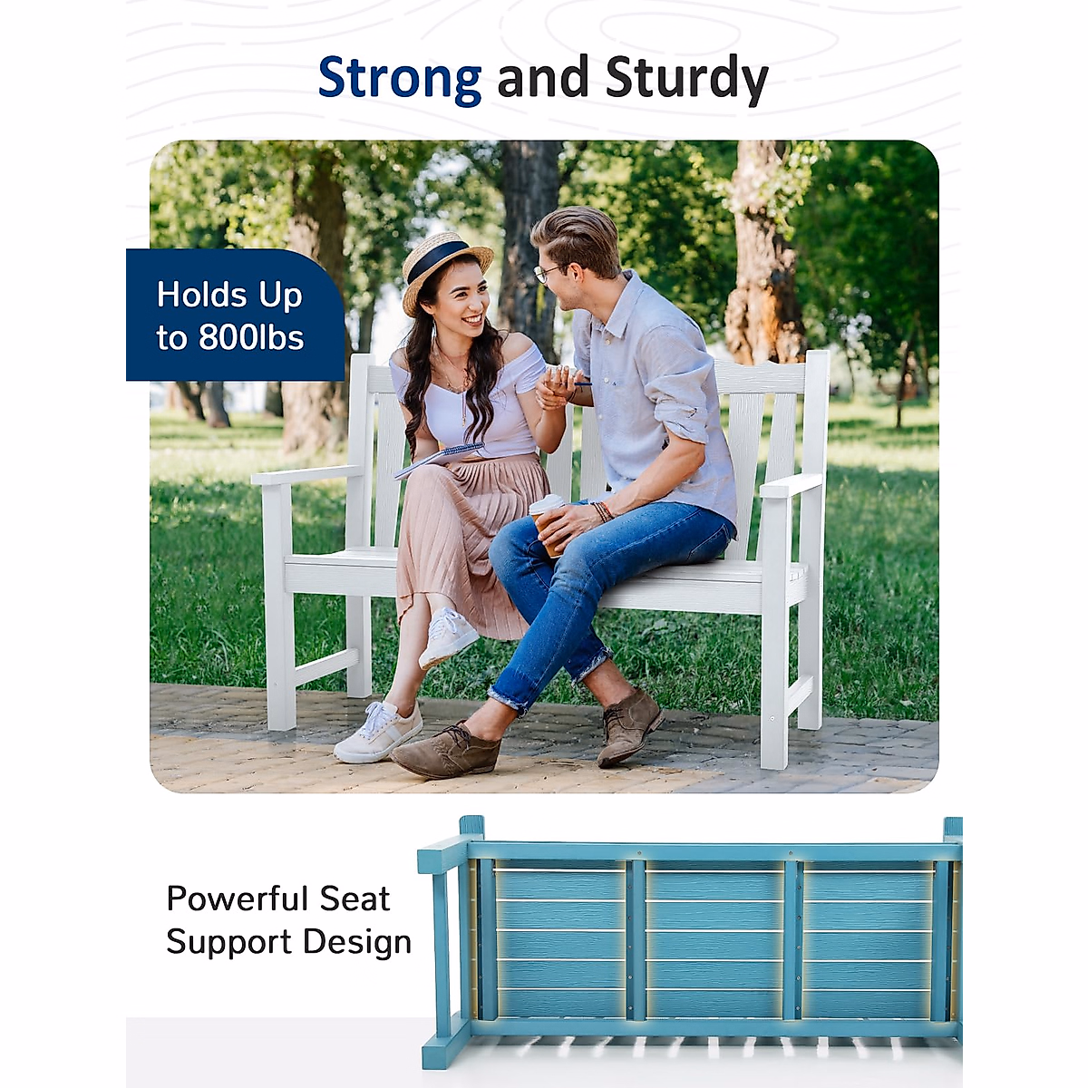 LAHAAP Outdoor Bench Set, Weatherproof Patio Furniture 3 Pieces Conversation Sets, Include Outdoor Bench + 2 Patio Chairs, for Garden Porch Lawn & Backyard (White)