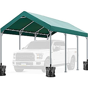 FINFREE 10 x 20 ft Heavy Duty Carport Car Canopy, Garage Shelter for Outdoor Party, Birthday, Garden, Boat, Adjustable Height from 9.5 ft to 11 ft,Green