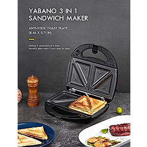 Yabano Sandwich Maker, Waffle Maker, Toaster and Electric Panini Press Grill with Non-stick Coating Plate, Easy to Clean, Heating Up Fast, Black