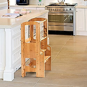 UNICOO- Bamboo Height Adjustable Children Stool, Kids Learning Stool, Kids Kitchen Step Stool, Toddlers Stool, Children Step Stool for Kitchen (Kids Stool Nature - M3)