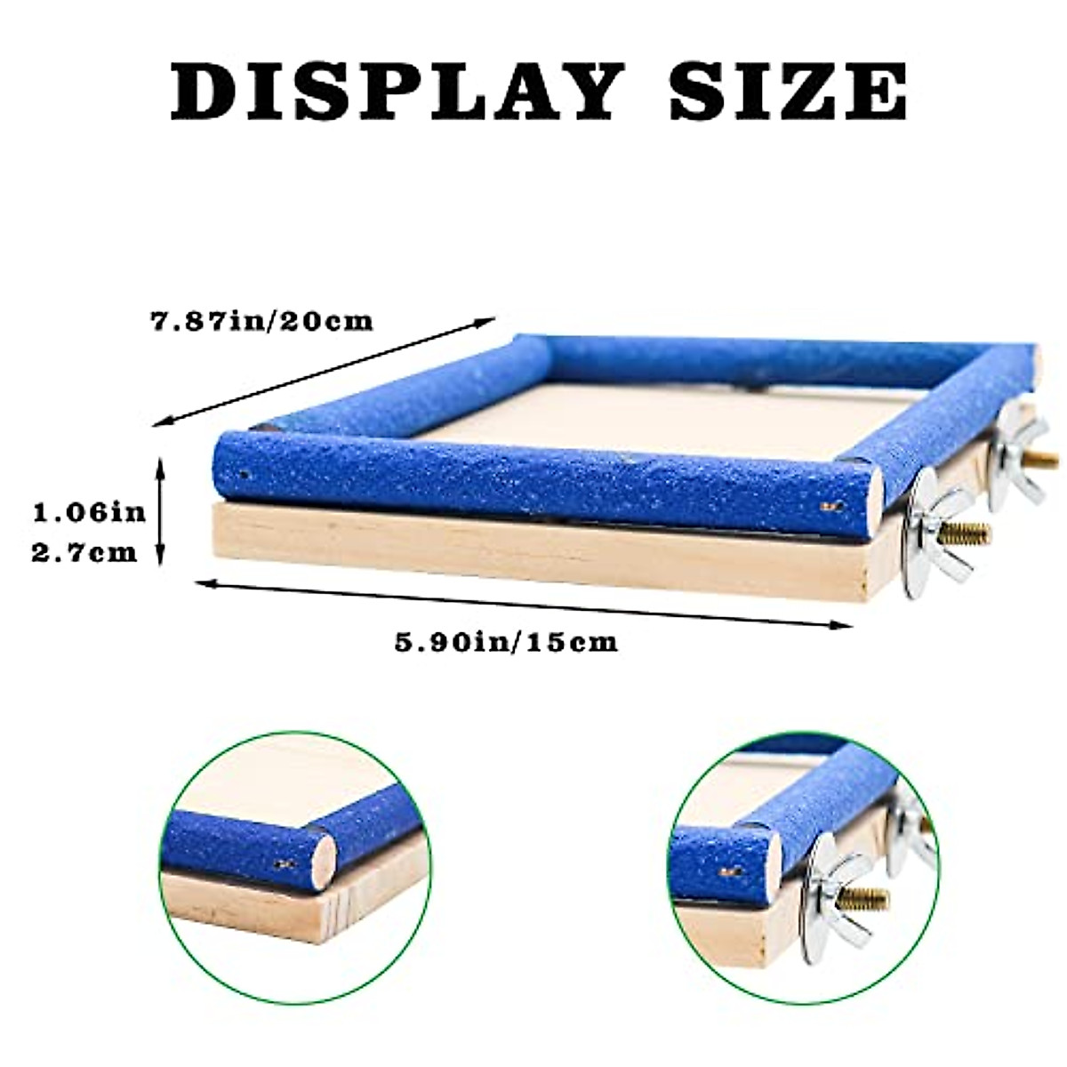 Bird Wooden Perch Stand, Bird Feeder Toy, Natural Wooden Bird Cage Accessories, Paw Grinding Standing Perch with Rough Quartz Sand Surface for Parrot, Parakeet, Budgies, Cockatiel, Rats(Blue)