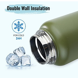 Kerilyn Stainless Steel Water bottle with Straw & Wide Mouth Lid, Wide Rotating Handle, 40oz Double Wall Vacuum Insulated Water Bottle Leak Proof, BPA Free, Keep Cold and Hot, 40oz, Army Green