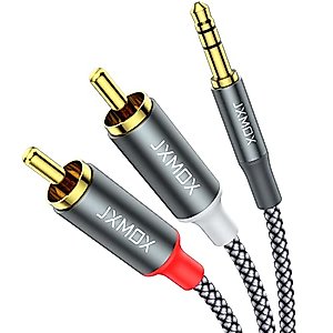 3.5mm to RCA Cable, (6.6ft/2M) RCA Male to Aux Audio Adapter HiFi Sound Headphone Jack Adapter Metal Shell RCA Y Splitter RCA Auxiliary Cord 1/8 to RCA Connector for Phone Speaker MP3 Tablet HDTV