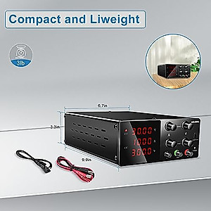 NICE-POWER DC Power Supply Variable: 30V 10A Adjustable Switching Regulated High Precision 4-Digits LED Display 5V/2A USB Port Output & Input Power Cord Bench Lab Power Supplies