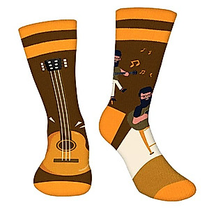 Funny Guitar Socks Men Teen Boys - Music Fun Novelty Crazy Funky Silly Crew Cool Socks 9-11 Musical Musician Guitar Teacher Valentines Day Gifts for Music Lovers Christmas Stocking Stuffers