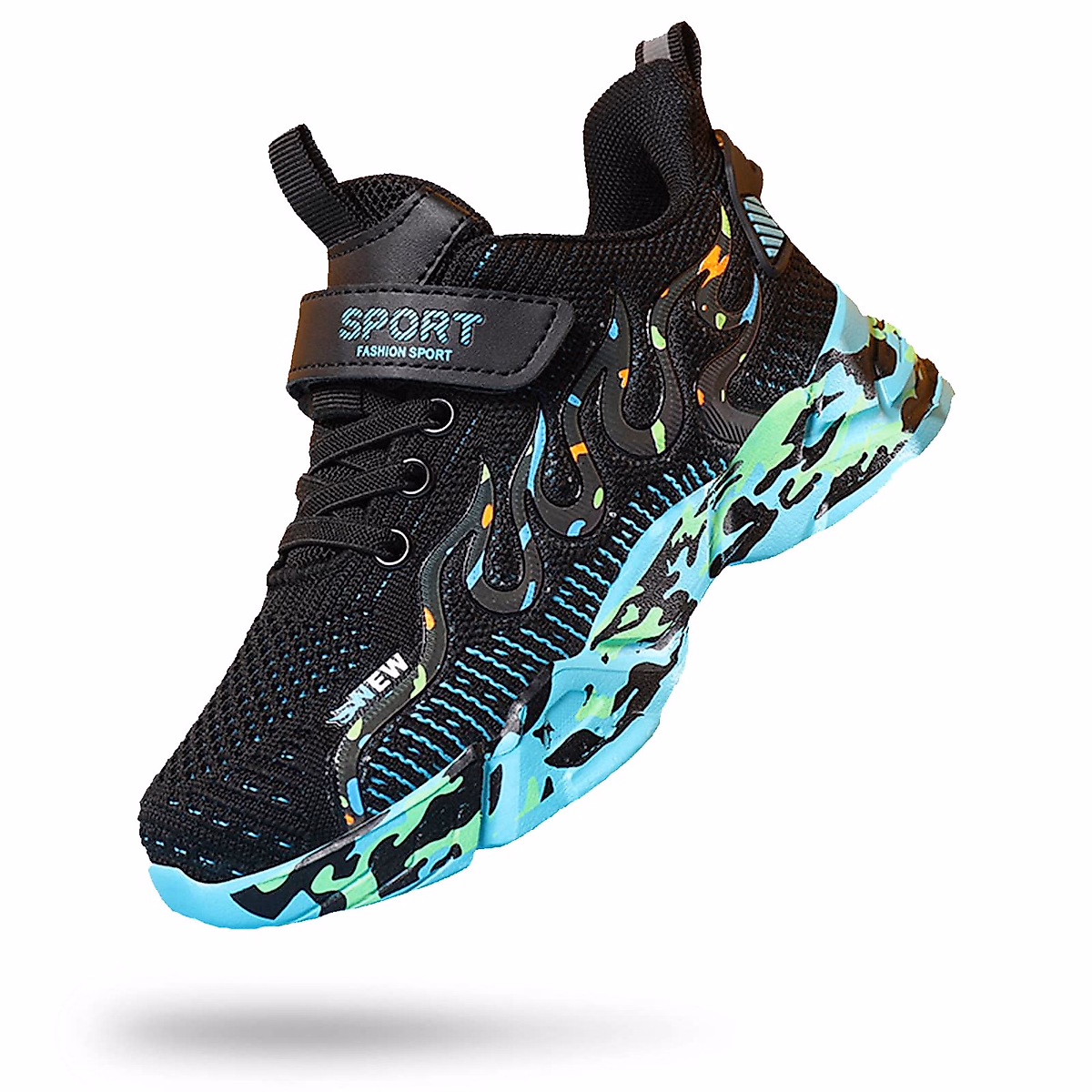 BTKSDAS Boys Sneakers Fashion Non Slip Boys Running Shoes Tennis Athletic Gym Sports Walking Sneakers for Boys Girls Black/Green Size 4 Big Kid