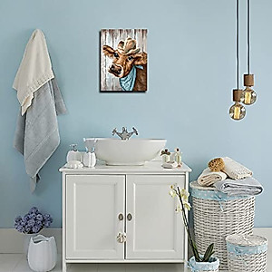 RUIFENGL Country Cow Picture Wall Decor Cute Cool Funny Brown Farm Cattle Interesting Animal Canvas Prints Wall Art Rustic Farmhouse Bathroom Kitchen Bedroom Printed Artwork Size 12"x16"