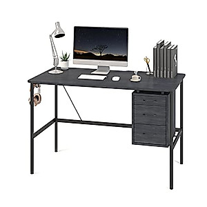 LINSY HOME Computer Desk 47 inch with 3 Drawer, Writing Desk Study Table with Monitor Stand Groove for Home Office, Black