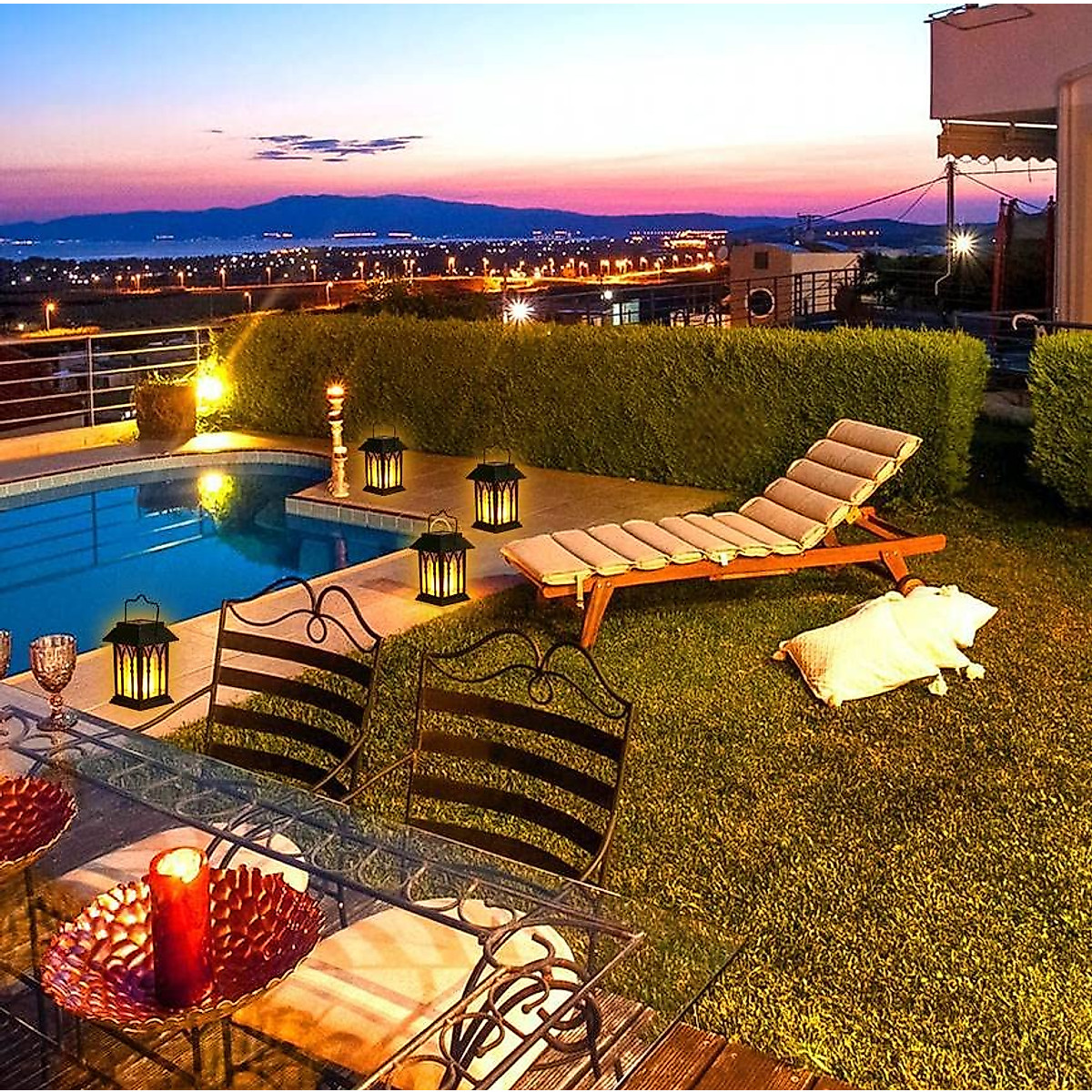 Gisanty Solar Hanging Lanterns Outdoor,2 Pack Black Flickering Candles Hanging Solar Lanterns IP44 Waterproof Lighting Decorative for Porch Table Patio