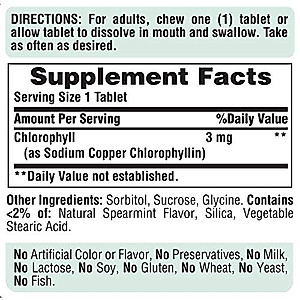 Puritans Pride Chewable Chlorophyll with Natural Spearmint Flavor, 100 Count