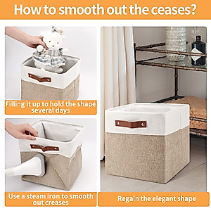 BUORCVZ Cube Storage Bins 11 Inch, Fabric Storage Cube Basket Bins with Leather Handles, Collapsible Basket Organizer Bins for Home, Office, Closet, Shelves, Clothes Toy, Nursery, Decorative, 4 Pack