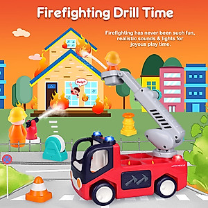 Baby Toys 12-18 Months Musical Fire Truck Toys for 1 Year Old Boys Girls Early Educational Learning Toy with Firefighting Tools/Music/Light Baby Toy Cars for 1 2 3 Year Old Boy Birthday Gifts