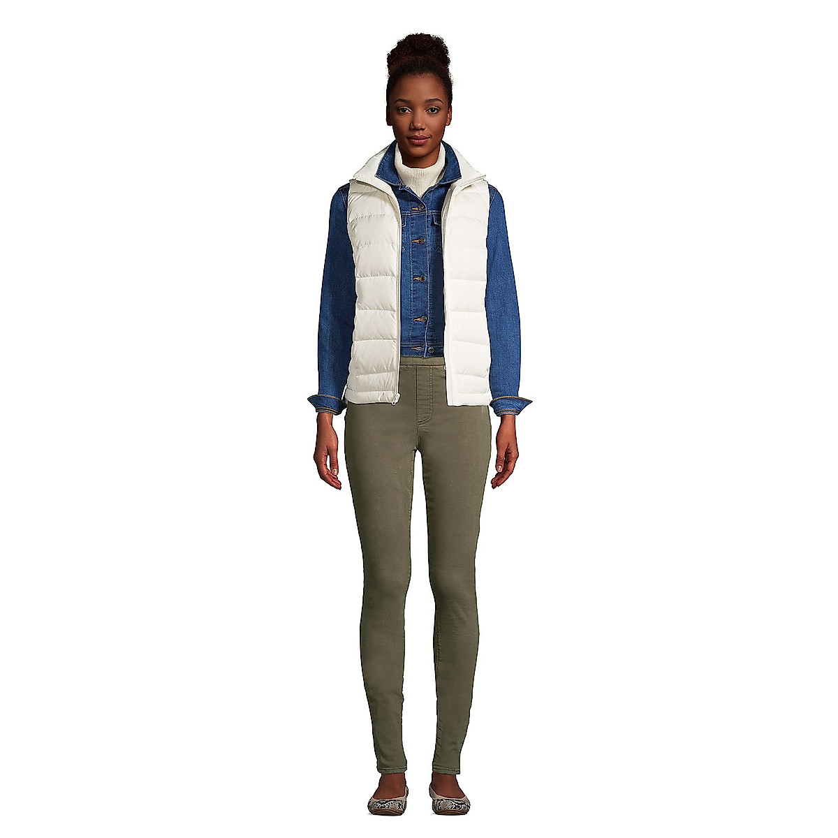 Lands' End Womens Puffer Down Vest Ivory Tall Large