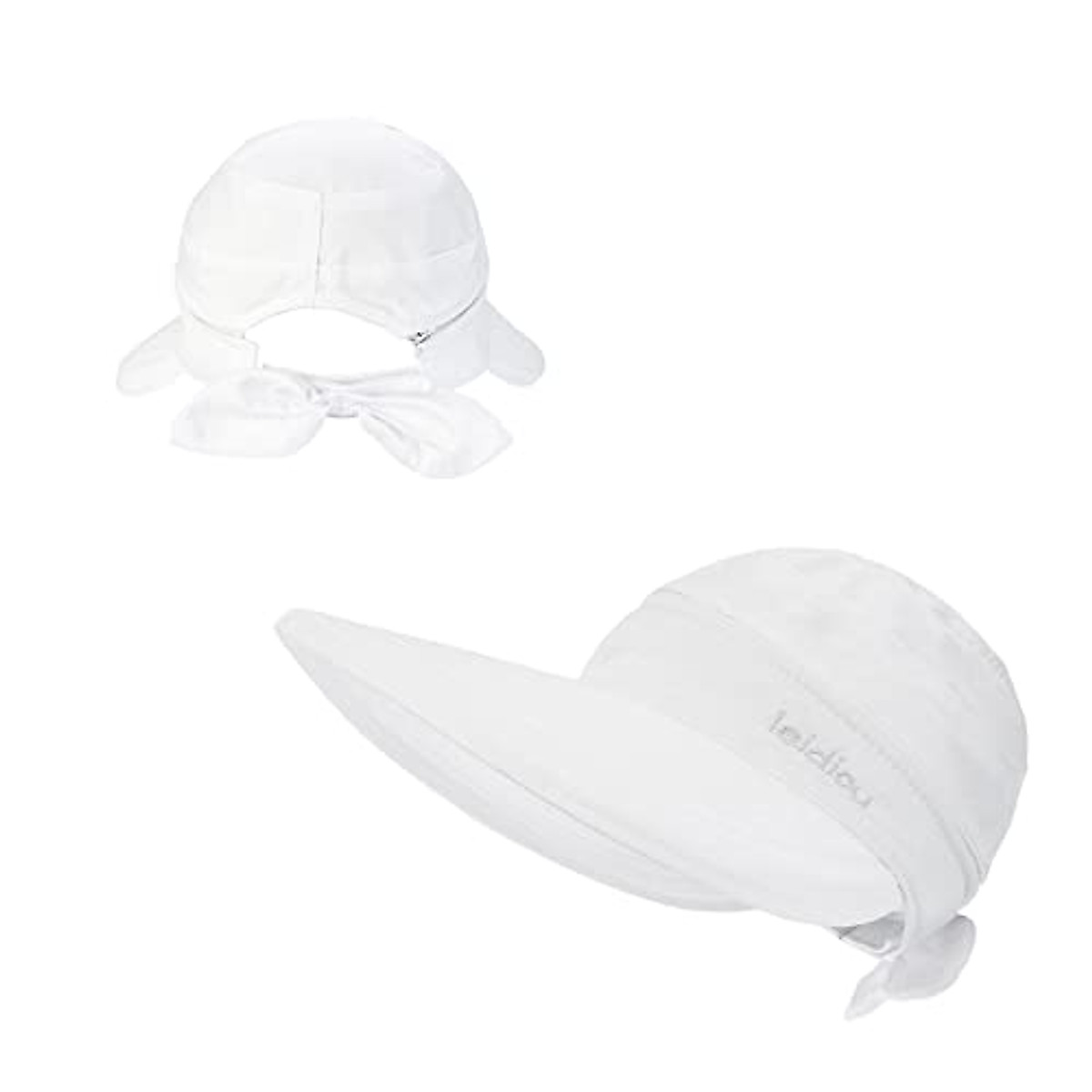 Womens Large Brim Sun Hat Uv Protection 2 in 1 Zip-Off Sun Protection Visor Beach Hat Packbale Foldable White
