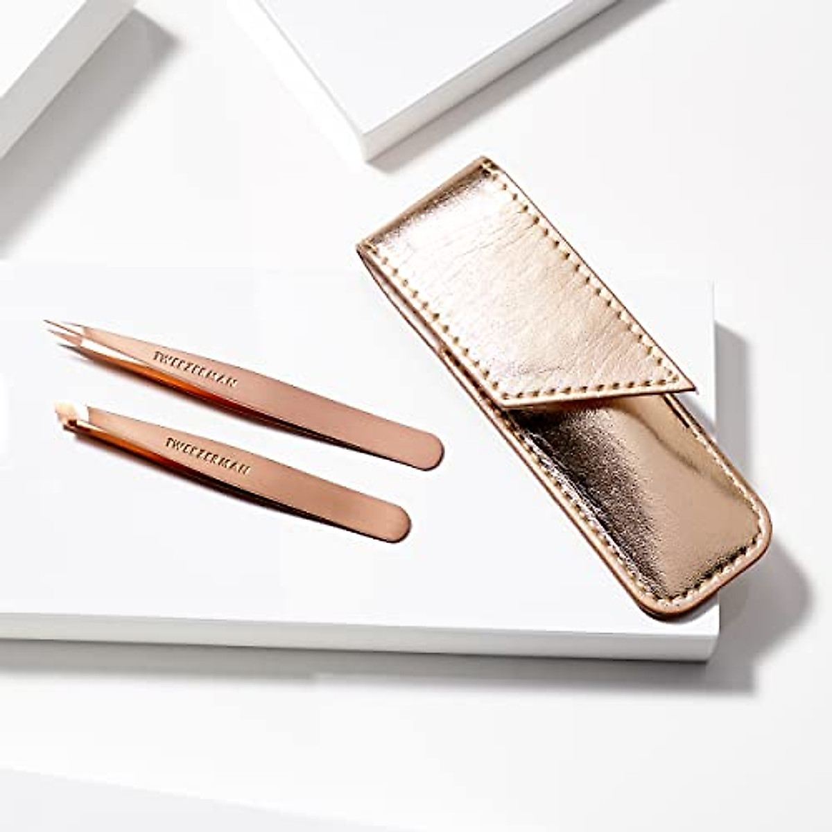 Tweezerman Rose Gold Petite Point and Slant Tweezer Set with Travel Case