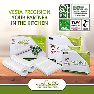 VestaEco Commercially Compostable Vacuum Seal Bags - Embossed - 8 x 12 Inches - 100 Vacuum Seal Bags per Pack