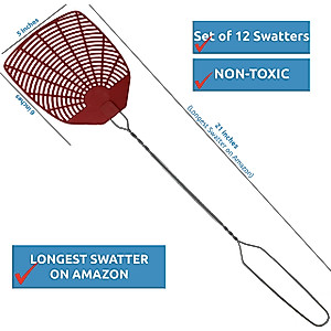 W4W Bug & Fly Swatter – Extra long handle 12 Pack Fly Swatters – Indoor/Outdoor – Pest control flyswatter