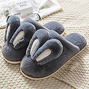 YUCHE Rabbit ear cotton slippers winter slippers men's women's plush slippers warm home non-slip slippers (XL, Navy blue, 11)