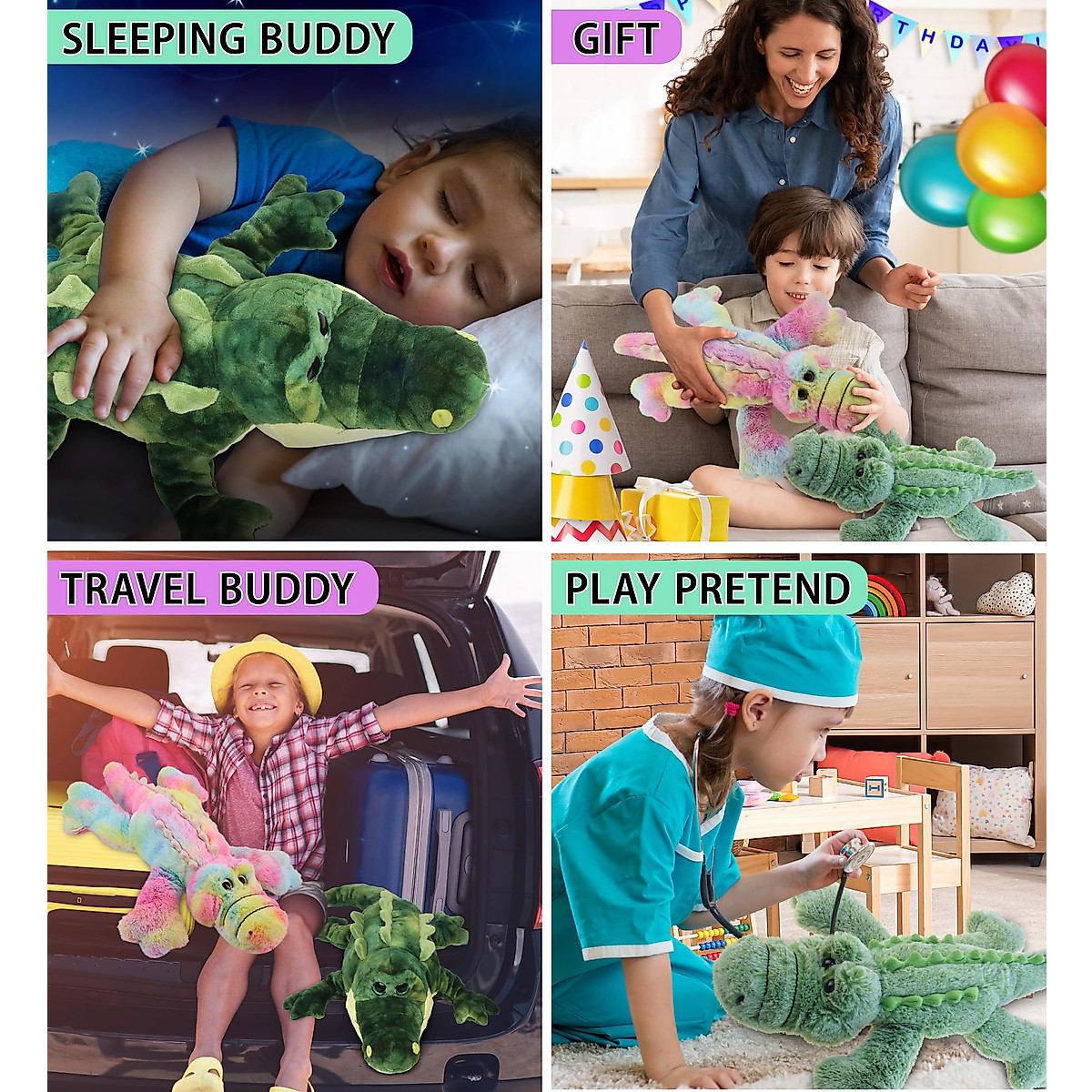 DolliBu Plush Alligator Stuffed Toys - Soft Huggable Alligator Plush Kit, Adorable Creature Plush Toys, Super Soft Plush Doll Wildlife Toys for Kids and Adults - 3 Pack