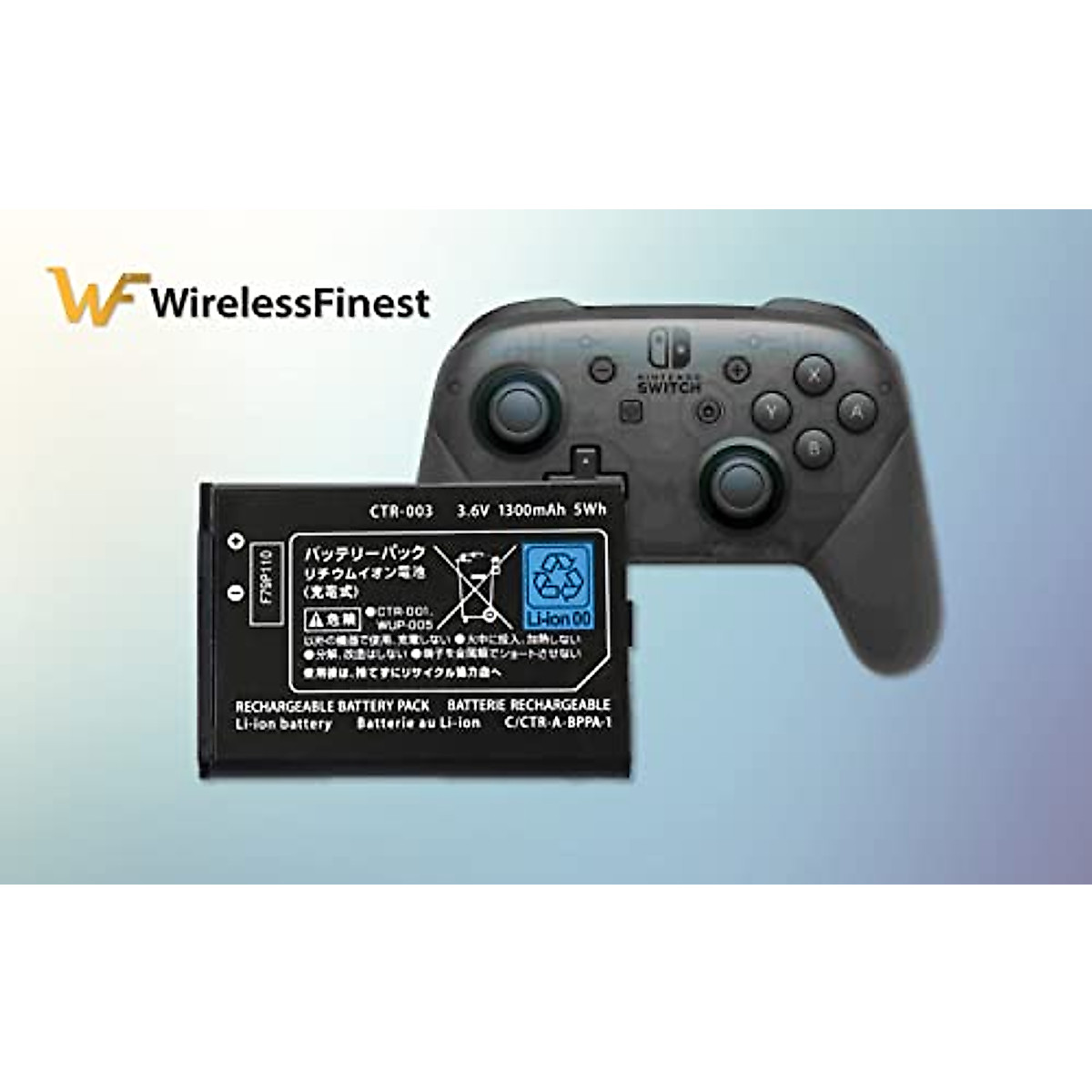 WirelessFinest Battery CTR-003 Replacement for Nintendo Switch Pro Controller HAC-013 Fix Dead Power Issue + Tool