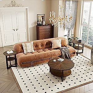 LEEMTORIG 33.5" Round Coffee Table with Storage, Farmhouse Coffee Table for Living Room, Solid Wood Circle Center Table, Rustic Brown Wood Tabletop & Metal Frame, KFZ-1338-NC