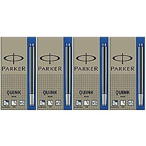 Fountain Pen Refill Cartridges, Permanent Blue Ink, 4 Packs of 5/Pack 20 Total PAR30160
