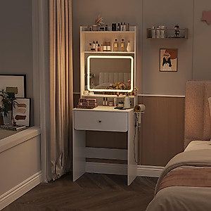 Vabches Small Vanity Desk Set with 3 Adjustable Lighted Mirror and Charger Station,White Makeup Vanity Desk for Small Space