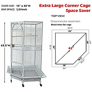 Extra Large 30" Corner Cage for Cockatiel Parakeet Budgies Parrot for Small to Medium Size Bird (White Vein)