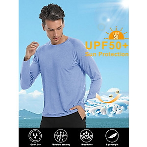 MAGCOMSEN Athletic Shirts for Men Long Sleeve UPF 50 Sun Protection Dry Fit T Shirt Workout Running Outdoor Shirts Light Blue,L