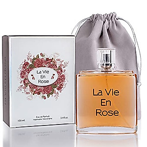 NovoGlow LA VIE EN ROSE, Eau de Parfum Spray for Women, Gourmand Fragrance, Daytime and Casual Use, for all Skin Types, 3.4 Fl Oz, Free Pouch Included (A)
