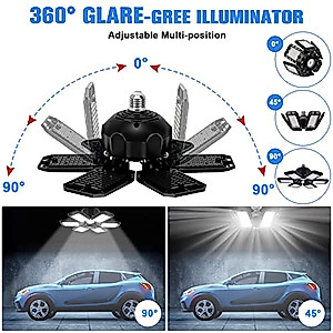 Aoretic LED Garage Lights Bulb 2 Pack -180W, 18000LM 6500K Led Shop Light with 6+1 Deformable Panels, Basement Barn Ceiling Lights, E26/E27 for Warehouse