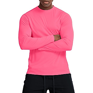 Running Shirts for Men Long Sleeve(Neon Pink,L)
