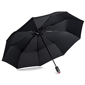 LifeTek Windproof Travel Umbrella - Compact, Automatic, Wind Resistant, Strong and Portable - Small Folding Backpack Umbrella for Rain perfect for Car, Purse, Women and Men - FX1 45 inch Black