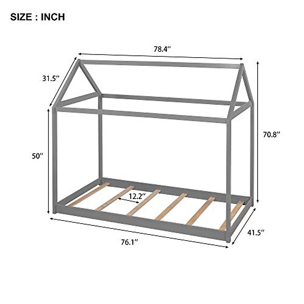 LIADTOP Twin Size Wooden House Bed,Wooden Twin Platform Bed Frame with Headboard and Footboard, Roof Design, for Toddlers Kids Boys Girls Teens,No Box Spring Needed,Grey(New)