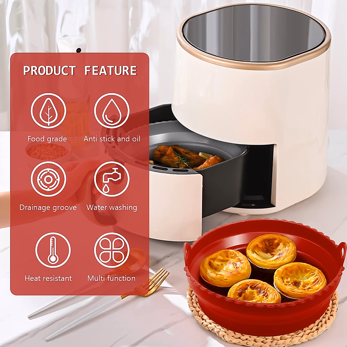 Air Fryer Silicone Liners Air Fryer Liners - 2 Pack Foldable Air Fryer Pot Reusable Air Fryer Baskets 8.5 Inches Round Air Fryer Accessories Replacement for Parchment Liner Paper…