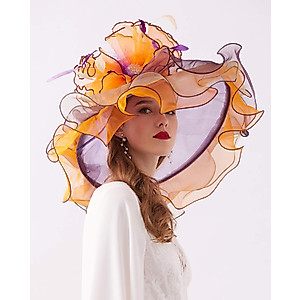 ORIDOOR Women Organza Fascinator Church Kentucky Derby Hat Floral Tea Party Wedding Hat, 003a Orange, One Size