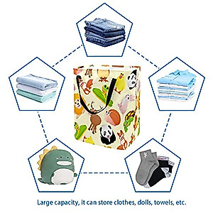 Laundry Baskets with Handles Foldable Fun Animals Print Storage Hamper for Adult Kids Teen Bedrooms Bathroom Dirty Clothes Sorter