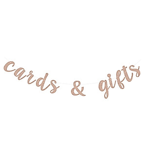 Cards & Gifts Banner Candy Bar Reception Dessert Table Bunting for Wedding Bridal Shower Engagement Birthday Party Decorations Paper Sign - Rose Gold