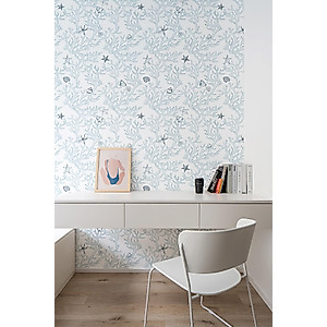 Dviolet Peel and Stick Wallpaper White and Light Blue Contact Paper Coral Wallpaper Coral/Seashell/Starfish Contact Paper Removable Wallpaper for Kids Room Walls 17.3"X 118"