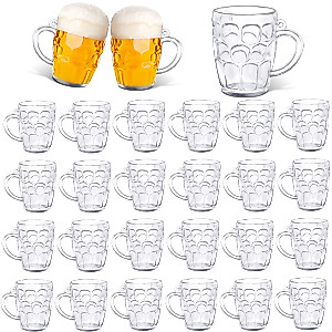 DOERDO 25Pieces Mini Beer Glasses Clear Plastic Mug Shot Small Juice Cups Tasting Glasses for Beer Festival Outdoor BBQ, Outdoor Picnics, or Oktoberfest, 0.2oz