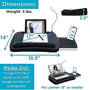 Sofia + Sam Multi-Tasking Lap Desk with Memory Foam Cushion | USB Light and Mouse Pad | Fits Laptops Up to 15" | Tablets Up to 9.6" | Smart Phones Up to 4" | Black Top | Home Office
