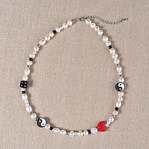 Beaded Necklace Choker Necklace For Women Bead Necklace Pearl Necklaces Yin Yang Dice Heart Necklaces Jewelry Colorful Boho Cute Beads Chokers Pendant Y2k Jewelry Gifts For Her