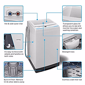 COMFEE’ Washing Machine 2.0 Cu.ft LED Portable Washing Machine and Washer Lavadora Portátil Compact Laundry, 6 Modes, Energy Saving, Child Lock for RV, Dorm, Apartment Ivory White