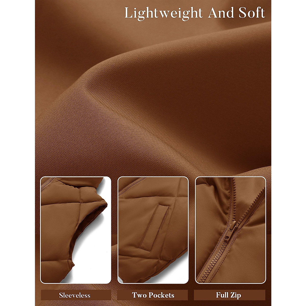 MEROKEETY Womens Puffer Vest Sleeveless Zip Up Quilted Coat Lightweight Stand Collar Gilet Jacket With Pockets Brown Medium