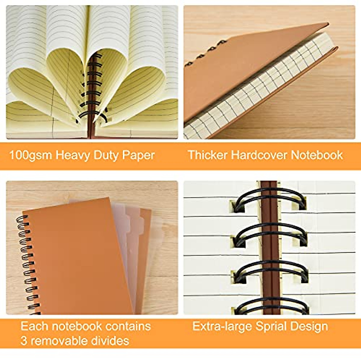 Zealor 4 Pack Hardcover Spiral Notebook College Ruled Notebooks Subject Notebook A5 Size 5.5"x 8.3" for Office and School Supplies (Kraft)