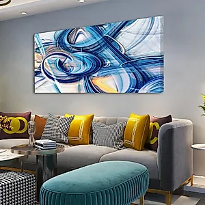 Jiuqinghua Canvas Prints Abstract Blue Wall Art Print Paintings 1 panel Abstract Fractal Background Stretched Canvas Wooden Framed for Living Room Bedroom and Office Home Decor Artwork 30x60inch