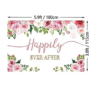 P.G Collin Happily Ever After Floral Banner Backdrop Sign Wedding Bridal Shower Engagement Bachelorette Party Decorations Supplies for Women 6 x 4ft Pink Pink Happily