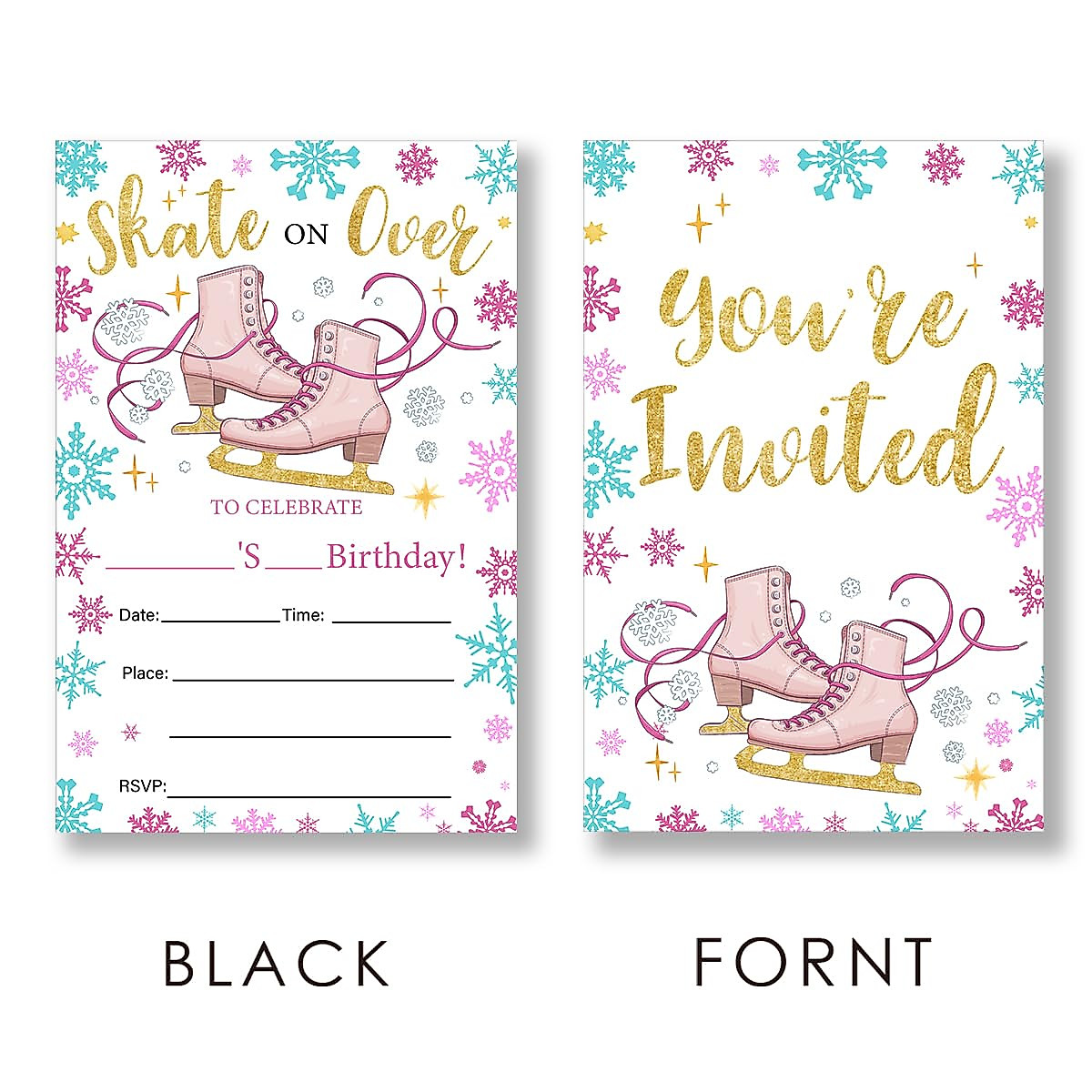 EUDOSI Ice Skating Birthday Party Invitations Supplies Fill-In Set of 20with Envelopes Skating Birthday Bash Invites Cards, Double Sided